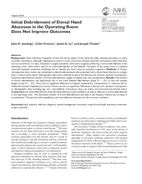 (PDF) Initial Debridement of Dorsal Hand Abscesses in the Operating ...