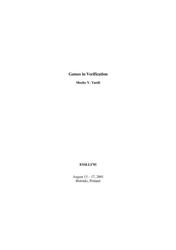 (PDF) Games in Verification