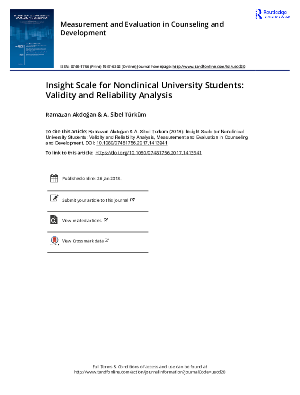 (PDF) Insight Scale for Nonclinical University Students: Validity and ...