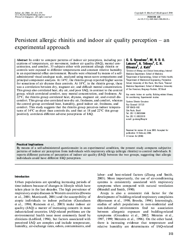 (PDF) Persistent allergic rhinitis and indoor air quality perception ...