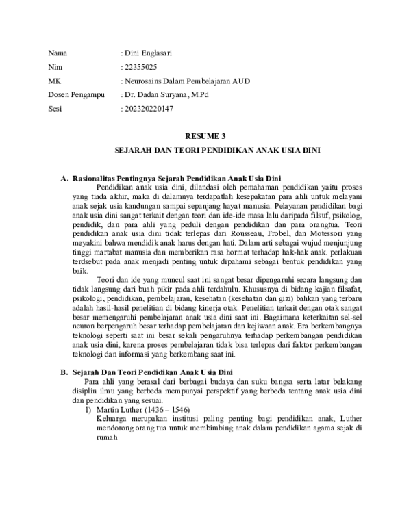 (DOC) SEJARAH DAN TEORI PENDIDIKAN ANAK USIA DINI