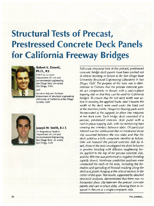 (PDF) Structural Tests of Precast, Prestressed Concrete Deck Panels for ...