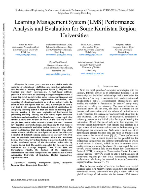 (PDF) Learning Management System (LMS) Performance Analysis and ...