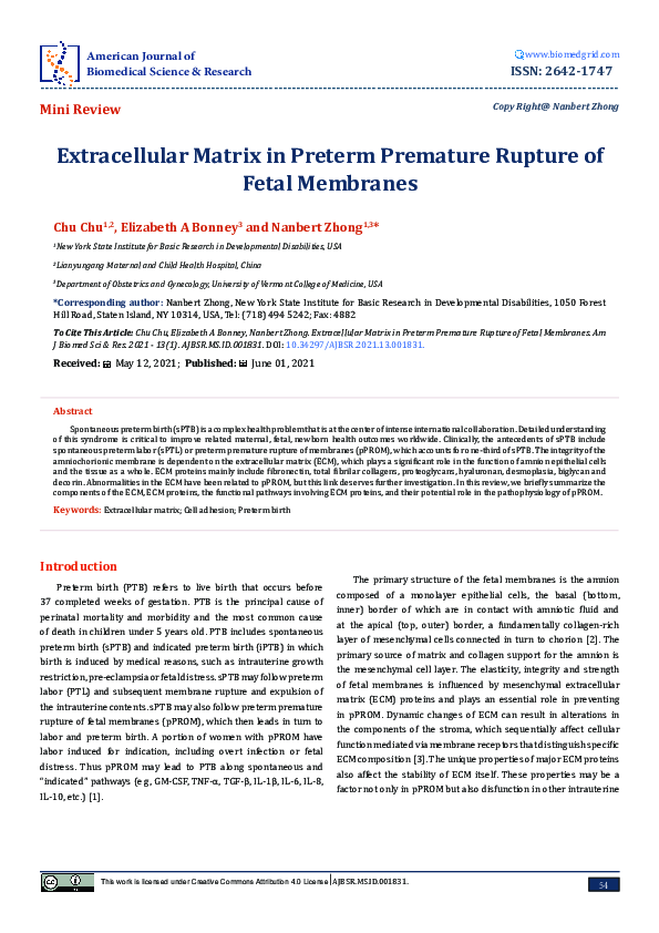 (PDF) Extracellular Matrix in Preterm Premature Rupture of Fetal Membranes