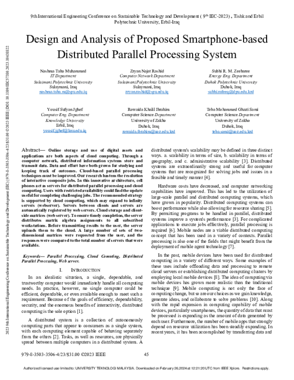 Pdf Design And Analysis Of Proposed Smartphone Based Distributed Parallel Processing System