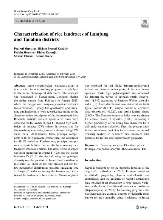 (PDF) Drought Tolerance Screening for Rice Genotypes Using Various Drought Indices in Lamjung, Nepal