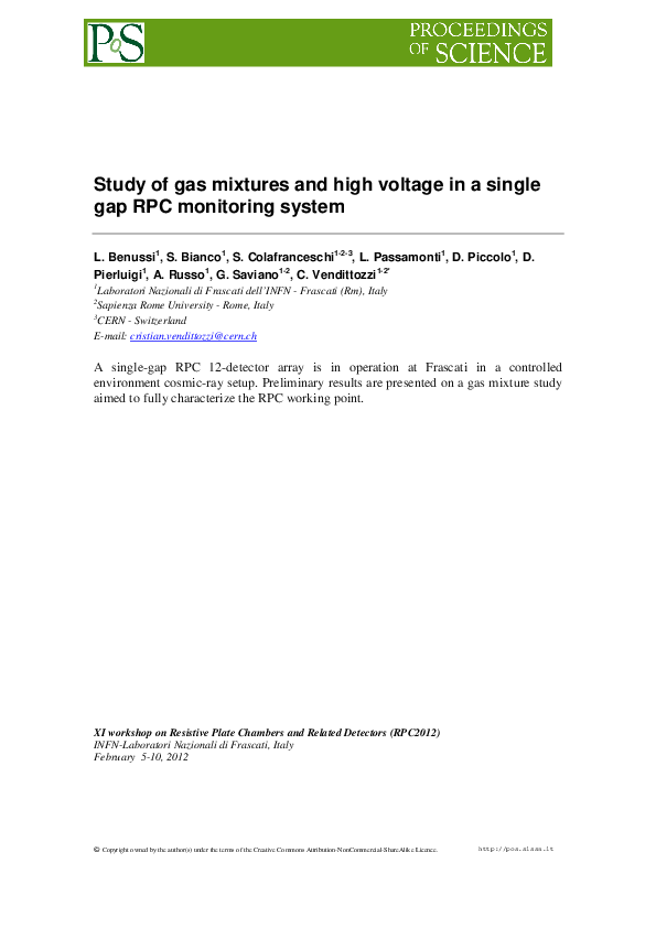(PDF) Study of gas mixtures and high voltage in a single gap RPC monitoring system | Cristian ...