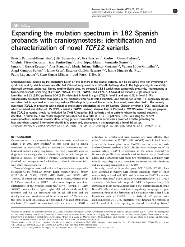 (PDF) Expanding the mutation spectrum in 182 Spanish probands with ...