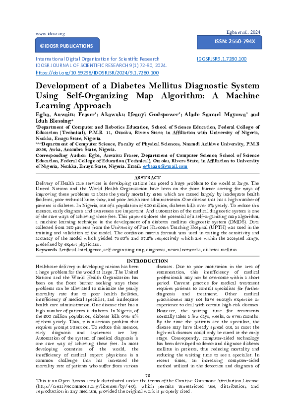 (PDF) Development of a Diabetes Mellitus Diagnostic System Using Self ...