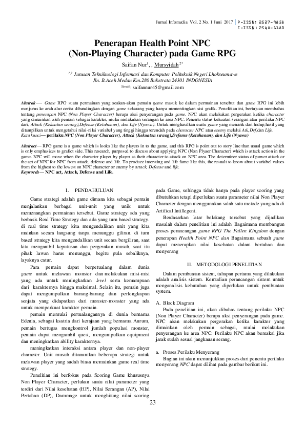 (PDF) Penerapan Health Point NPC (Non-Playing Character) pada Game RPG