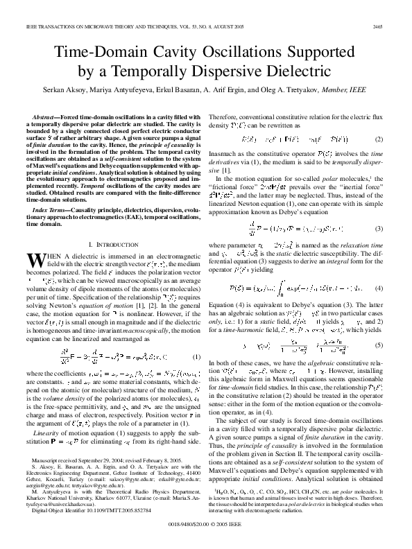 (PDF) Time-domain cavity oscillations supported by a temporally dispersive dielectric