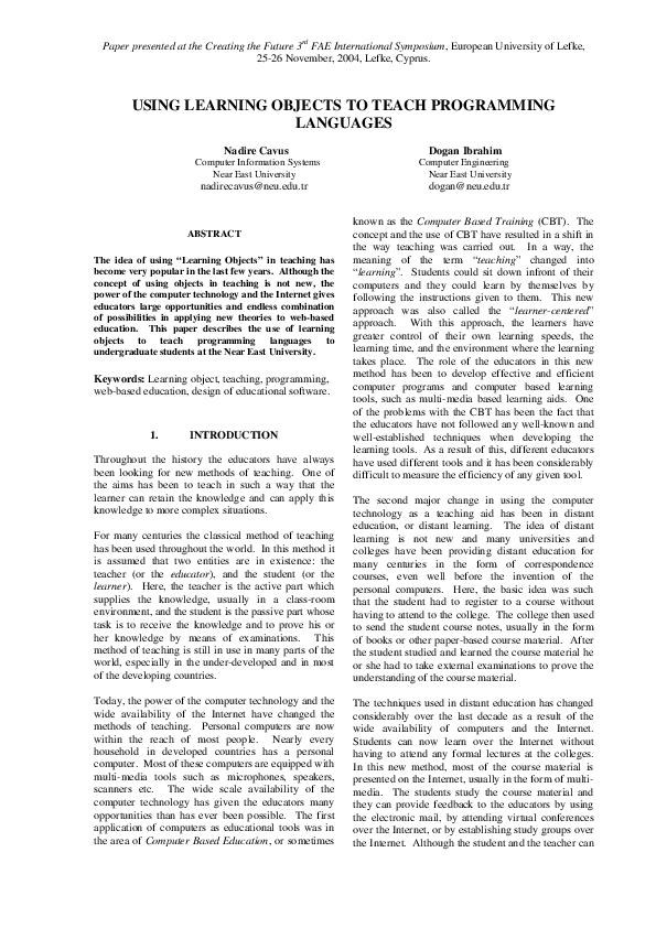 (PDF) Using Learning Objects to Teach Programming Languages