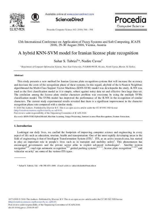 (PDF) A Hybrid KNN-SVM Model for Iranian License Plate Recognition