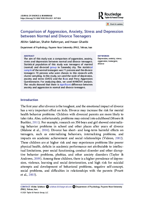 (PDF) Comparison of Aggression, Anxiety, Stress and Depression between ...
