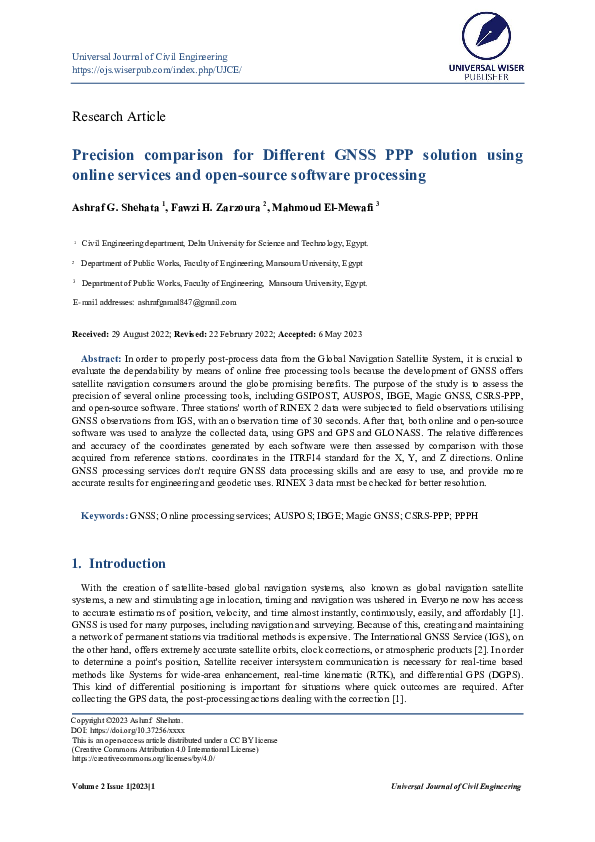 (PDF) Precision comparison for Different GNSS PPP solution using online ...