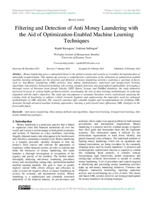 (PDF) Filtering and Detection of Anti Money Laundering with the Aid of ...