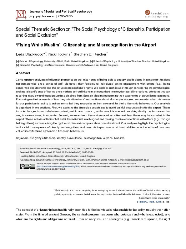 (PDF) ‘Flying While Muslim’: Citizenship and Misrecognition in the Airport