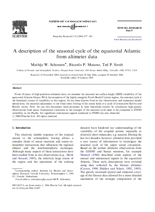 (PDF) A description of the seasonal cycle of the equatorial Atlantic ...