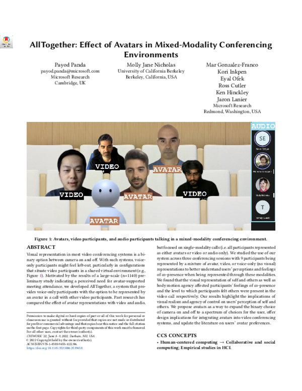 (PDF) AllTogether: Effect of Avatars in Mixed-Modality Conferencing ...