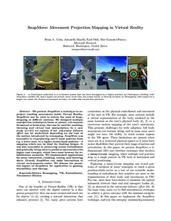 (PDF) SnapMove: Movement Projection Mapping in Virtual Reality