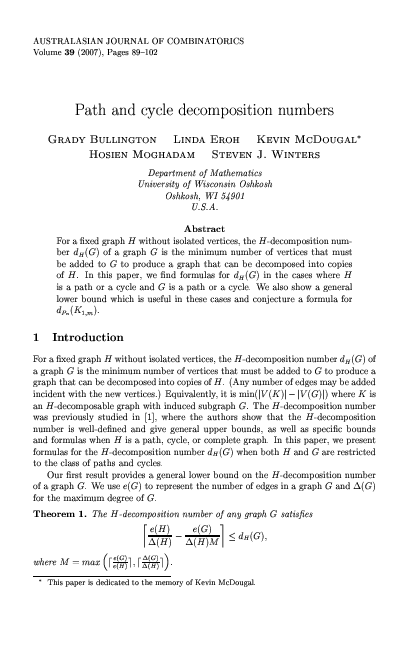 (PDF) Path and cycle decomposition numbers