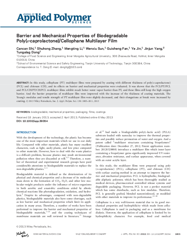 (PDF) Barrier and mechanical properties of biodegradable paper bilayer ...
