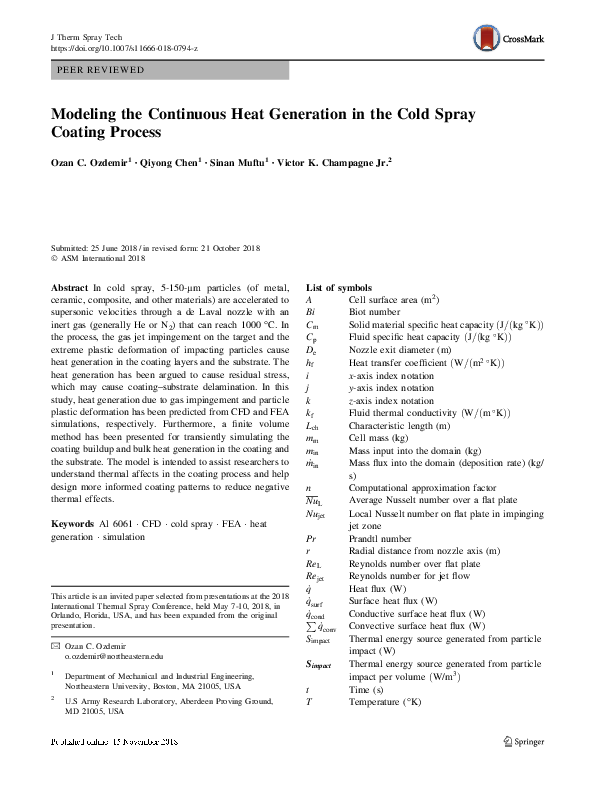 (PDF) Modeling Heat Generation in Cold Spray Coating Processes