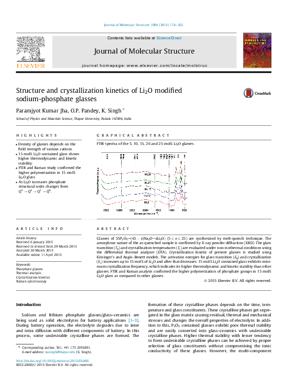 (PDF) Structure and crystallization kinetics of Li2O modified sodium-phosphate glasses