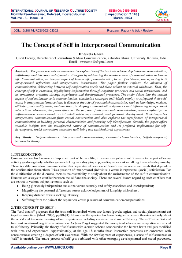 (PDF) The Concept of Self in Interpersonal Communication.