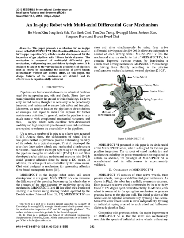 (PDF) An In-pipe robot with multi-axial differential gear mechanism