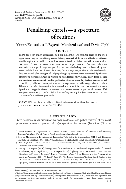 (PDF) Penalizing cartels—a spectrum of regimes