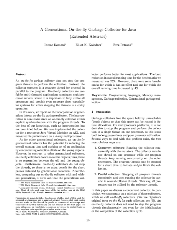(PDF) A generational on-the-fly garbage collector for Java