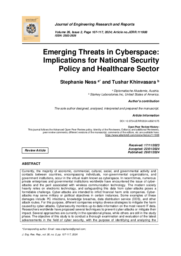 (PDF) Emerging Threats in Cyberspace: Implications for National Security Policy and Healthcare ...