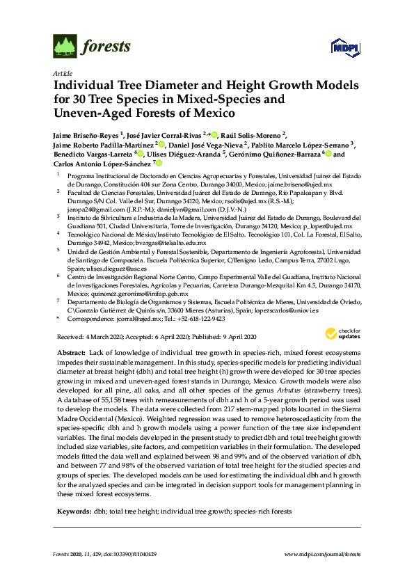 (PDF) Individual Tree Diameter and Height Growth Models for 30 Tree ...
