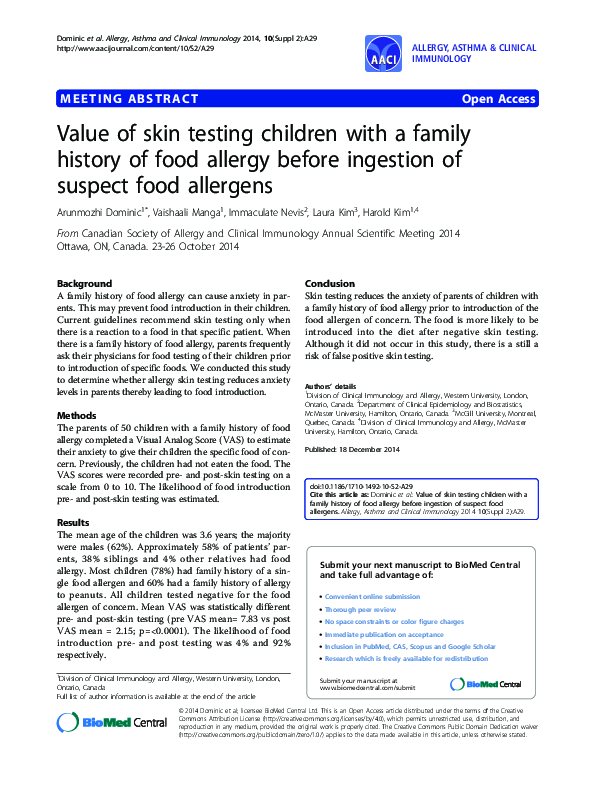 (PDF) Value of skin testing children with a family history of food ...