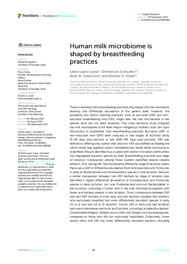(PDF) Human milk microbiome is shaped by breastfeeding practices