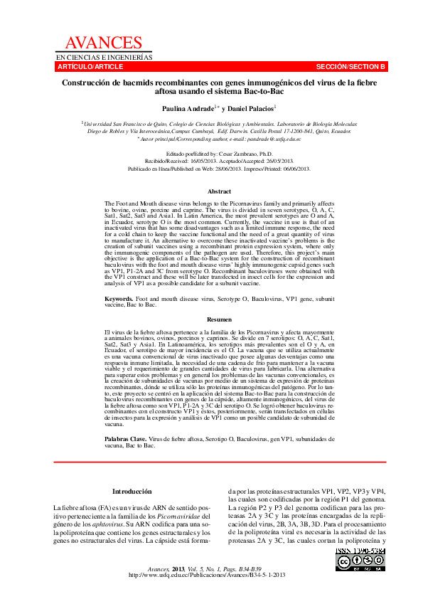 (PDF) Construcción de bacmids recombinantes con genes inmunogénicos del ...