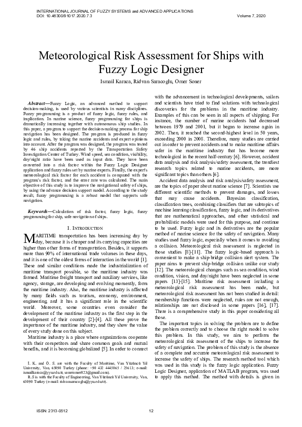 (PDF) Meteorological Risk Assessment for Ships with Fuzzy Logic Designer