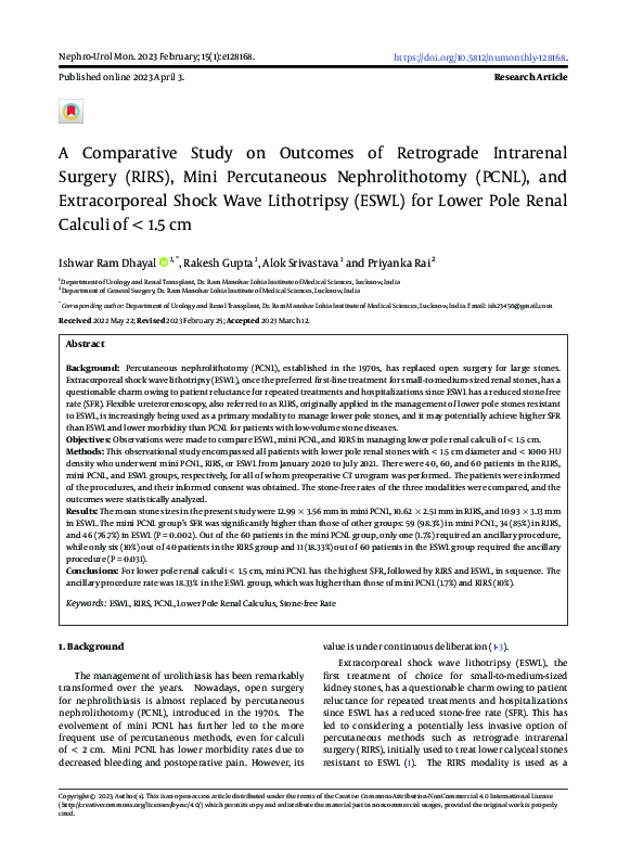 (PDF) A Comparative Study on Outcomes of Retrograde Intrarenal Surgery ...