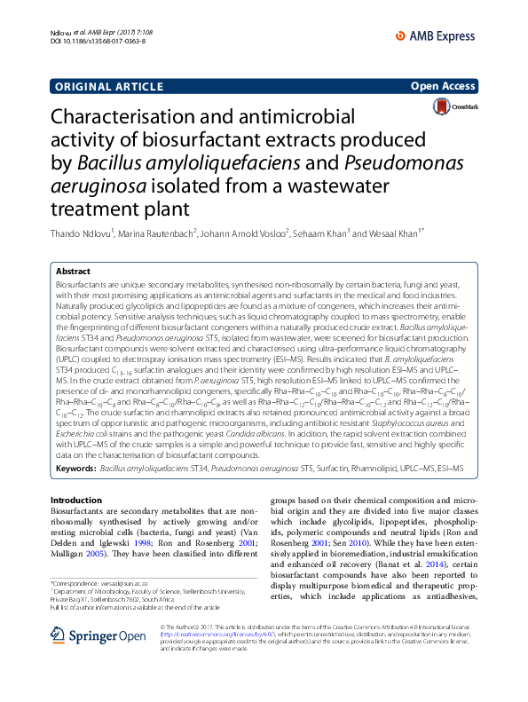 (PDF) Characterisation and antimicrobial activity of biosurfactant ...