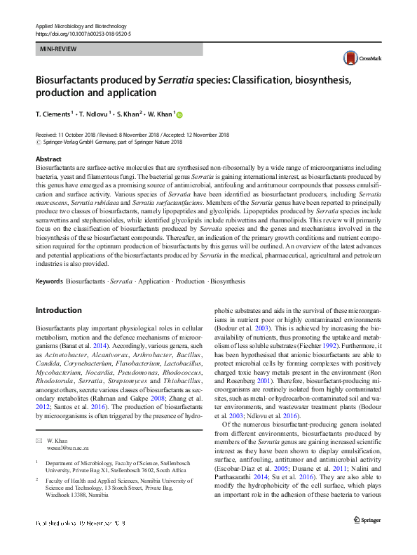 (PDF) Biosurfactants produced by Serratia species: Classification ...