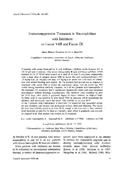 (PDF) Immunosuppressive Treatment in Haemophiliacs with Inhibitors to ...