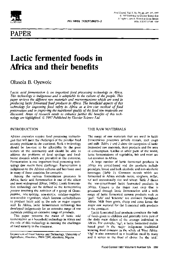 (PDF) Lactic fermented foods in Africa and their benefits