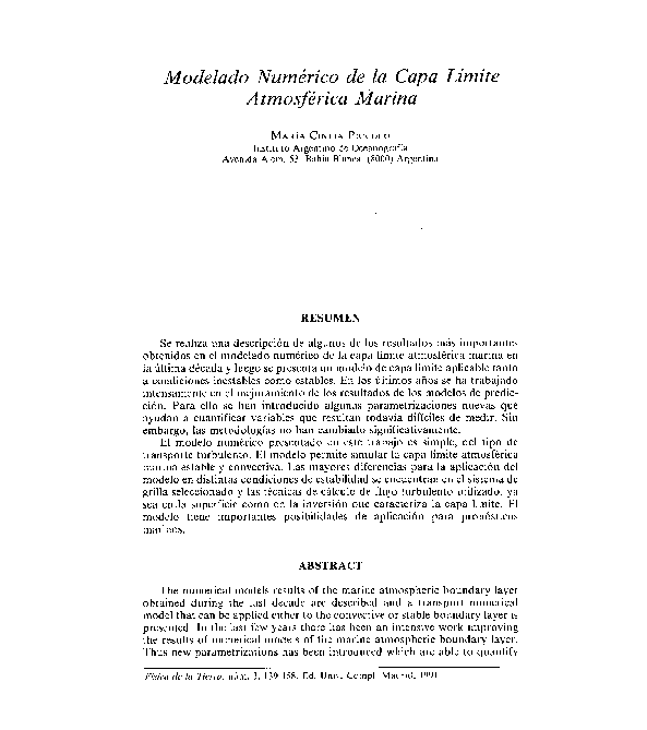 (PDF) Modelado numérico de la capa límite atmosférica marina