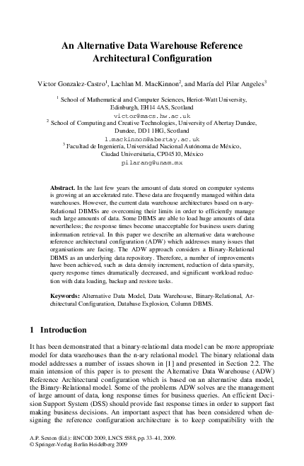 (PDF) An Alternative Data Warehouse Reference Architectural Configuration