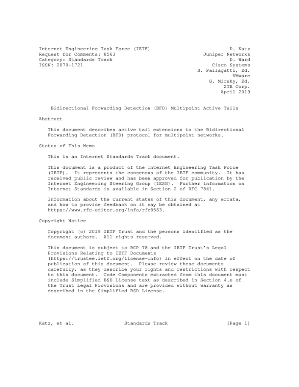 (PDF) Bidirectional Forwarding Detection (BFD) Multipoint Active Tails