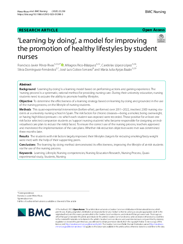 (PDF) Learning by doing', a model for improving the promotion of healthy lifestyles by student ...