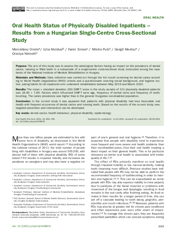 (PDF) Oral Health Status of Physically Disabled Inpatients - Results ...