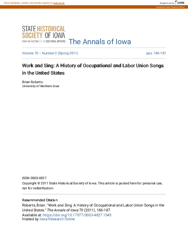 (PDF) Work and Sing: A History of Occupational and Labor Union Songs in ...