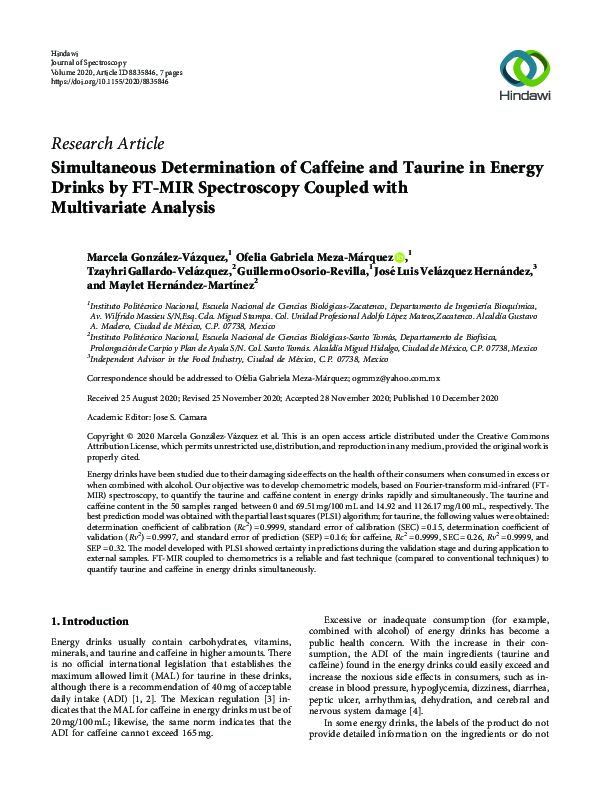 (PDF) Simultaneous Determination of Caffeine and Taurine in Energy ...
